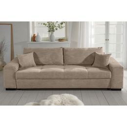 Collection AB Schlafsofa &raquo;Kreta, B: 248 cm, Liegefl. 137x195 cm&laquo; Schlaffunktion, Bettkasten & 2 Zierkissen, optional mit Topper beige 100%Polyester B/