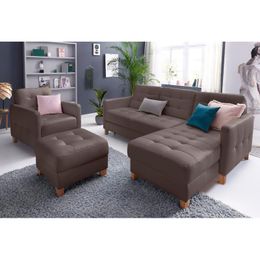 exxpo - sofa fashion Ecksofa &raquo;Elio, kompakt, bequem & zeitloses Design, Breite 217cm, L-Form&laquo; wahlweise mit Bettfunktion braun Luxus-Kunstleder;