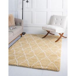 MyFlair Hochflor-Teppich &raquo;Temara Shag, LAGERR&Auml;UMUNG&laquo; rechteckig 51 mm H&ouml;he gewebt, Rauten Design, weich & kuschelig gelb Polypropylen (PP) B : 122cm 1 Stk., 