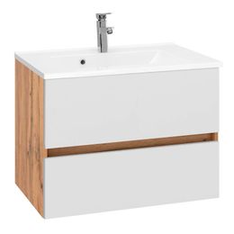 Welltime Waschbeckenunterschrank &raquo;Lucca&laquo; Badm&ouml;bel, Waschtisch inkl. Waschbecken, Breite 60 cm wei&szlig; eichefarben, B/H/T: 60cm x 56cm x 47cm