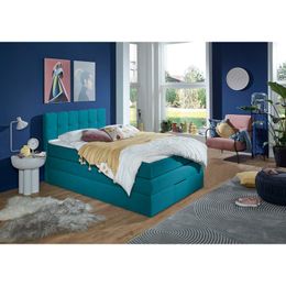 Home Affaire Boxspringbett &raquo;Fornoli&laquo; inkl. Topper und Bettkasten, H3 in zwei Matratzenarten blau Flachgewebe, Liegefl&auml;che B/L: 120cm x 200cm, Gewicht 