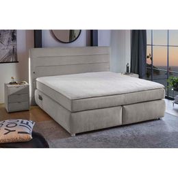 Jockenh&ouml;fer Boxspringbett &raquo;Livia&laquo; inklusive LED-Beleuchtung, 4x USB-Ladeports, 7-Zonen-TTFK-Matratze grau Bezug Bett: Chenille (100% Polyester);Topper und 