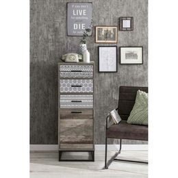 Sit Kommode &raquo;Mailbox mit 3 Schubladen und T&uuml;r in Holzoptik&laquo; Dekorative schwarz-wei&szlig;e Musterfronten im Skandi-Design schwarz MDF B/H/T: 40cm x 106cm x 