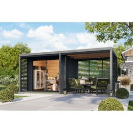 Karibu Gartenhaus &raquo;Saturino SET&laquo; inkl. Massivholzfu&szlig;boden grau Aluminium, Massivholz Fu&szlig;boden im Gartenhaus, R&uuml;ckwand Seitenwand