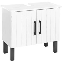 Welltime Waschbeckenunterschrank &raquo;Mary&laquo; Badm&ouml;bel im Landhaus-Stil, Breite 60 cm, aus Massivholz wei&szlig; wei&szlig;, B/H/T: 60cm x 56cm x 33cm
