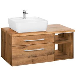 Welltime Waschbeckenunterschrank &raquo;Davos&laquo; Badm&ouml;bel, Waschtisch inkl. Waschbecken, Breite 90 cm braun eichefarben, B/H/T: 90cm x 55cm x 47cm, Becken 