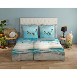 Good Morning Wendebettw&auml;sche &raquo;Brisa&laquo; 3 Stk. 100% Baumwolle, Renforc&eacute;, Rei&szlig;verschluss, Wendeoptik, Strand, Aqua blau Renforc&eacute;, Obermaterial: 100% 