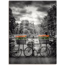 Artland Leinwandbild &raquo;Amsterdam Herengracht & Sonnenstrahlen&laquo; Fahrr&auml;der 1 Stk. tlg. auf Holzrahmen gespannt schwarz Leinwand B/H/T: 45cm x 60cm, Leinwandbild 