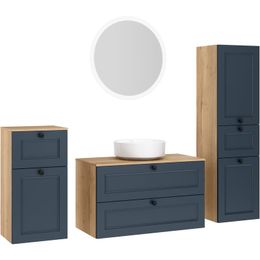 Nobilia Badm&ouml;bel-Set &raquo;Cascada&laquo; Set, inkl. Aufsatzwaschbecken und beleuchtetem Spiegel mit Touch-Sensor, 4 Stk. tlg. blau B/H/T: 210cmcm x 187cmcm x 