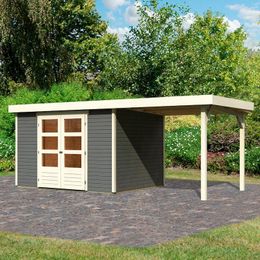 Karibu Gartenhaus &raquo;"Arnis 5" SET anthrazit mit Anbaudach 2,40 m Breite&laquo; aus hochwertiger nordischer Fichte grau Holzwerkstoff ohne Fu&szlig;boden, ohne R&uuml;ck- und 