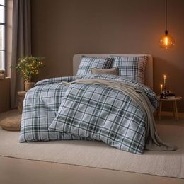Estella Bettw&auml;sche &raquo;Celestia&laquo; 2 gr&uuml;n Flanell, Bezug: 100% Baumwolle B/L: 155cm x 220cm, 1 Stk., 1 Stk., Flanell, B/L: 80cm x 80cm, 2