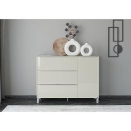 set one by Musterring Sideboard &raquo;Reno&laquo; 1 Stk. tlg. Mit Vierkantfu&szlig; in diversen Farben, 106 cm H&ouml;he & Farbauswahl beige Glas, Holzwerkstoff B/H/T: 