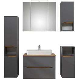 Badm&ouml;bel-Set &raquo;Quickset 5-teilig, Keramik-Aufsatzbecken und LED-Spiegelschrank&laquo; 7 Stk. tlg. grau Einheitsgr&ouml;&szlig;e