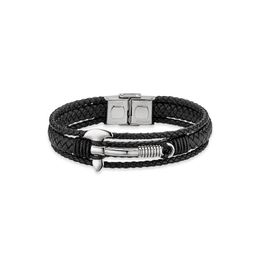 Bruno Banani Herren Lederarmband &raquo;Schmuck Geschenk Armkette Axt Lederband breit Silber&laquo; grau 21, Edelstahl Leder