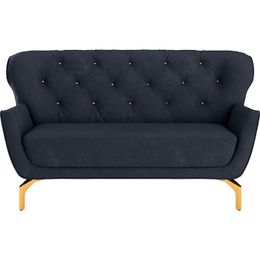 Sit & More sit&more 2-Sitzer &raquo;Orient 3&laquo; inkl. 2 Zierkissen mit Strass-Stein, goldfarbene Metallf&uuml;&szlig;e blau 100% Polyester B/H/T: 153cm x 89cm x 88cm, Struktur