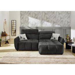Jockenh&ouml;fer Ecksofa &raquo;Zoom L-Form, B: 263 cm, mit 60 cm elektr. Sitztiefenverstellung&laquo; 140kg Belastbarkeit, USB-Anschluss, Kopfteilverstellung & Zierkissen grau 