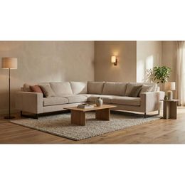 OTTO home Ecksofa &raquo;Pinto, XXL, 250/290 cm, langer Schenkel, Ottomane&laquo; Cord, Chenille, Lederoptik, mit Keder, Metallf&uuml;&szlig;e, Wellenunterfederung beige 92%
