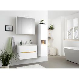 Badm&ouml;bel-Set &raquo;Quickset 3-teilig, Keramik-Waschtisch und LED-Spiegelschrank&laquo; 5 Stk. tlg. wei&szlig; Glas, Holzwerkstoff, Keramik B/H/T: 110cmcm x 45cmcm