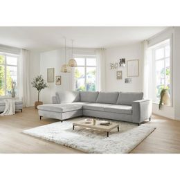 Die PlanBar Ecksofa &raquo;MP-IN24153, L-Form, Breite 289 cm&laquo; wahlweise mit Schlaffunktion und verstellbaren Kopfst&uuml;tzen grau 100% Polyester B/H/T: 289cm x 
