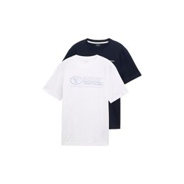 Tom Tailor Herren Tom Tailor T-Shirt Packung, 2 Stk. mit Logo Print wei&szlig; S