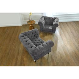 Home Affaire Loveseat &raquo;Tinnum Loveseat, Chesterfield Sessel&laquo; grau Luxus-Microfaser Vintageoptik (66% PU, 27% Polyester, 7% Baumwolle);Struktur weich( 