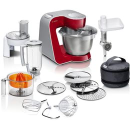 Bosch K&uuml;chenmaschine &raquo;Serie 4 MUM56740, Durchlaufschnitzler/Mixer/Fleischw./Zitr.presse, rot&laquo; Sch&uuml;ssel 3,9l Edelstahl, sp&uuml;lm.fest, 4 Scheiben, 3 