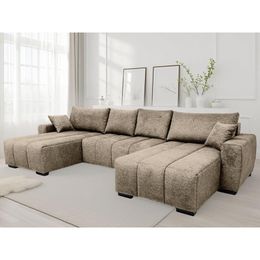 Home Affaire Wohnlandschaft &raquo;Bello U-Form, B: 347 cm&laquo; Schlaffunktion, Bettkasten & 2 Zierkissen, Federkern 100% Polyester B/H/T: 347cm, Struktur weich