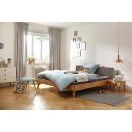 Home Affaire Bett &raquo;Natali&laquo; aus massiver Eiche, gepolstertes Kopfteil mit Kunstlederbezug braun Liegefl&auml;che L&auml;nge B: 200cm x 180cm, H&ouml;he Bett: 81cm 