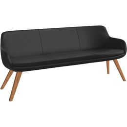 Musterring Essbank &raquo;Tavia&laquo; Stativgestell Wildeiche massiv ge&ouml;lt, Breite 180, 200 oder 220 cm schwarz B/H/T: 180cm x 87cm x 66cm, Echtleder
