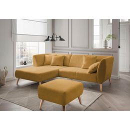 Home Affaire Ecksofa &raquo;Lazio modern und bequem, schmale Armlehnen, tolle Detailverarbeitung&laquo; Holzfu&szlig;farbe w&auml;hlbar, inkl. 4x Zierkissen gold 100% 