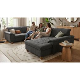 OTTO home Wohnlandschaft &raquo;Egedal 344 x 214 cm, auch mit Schlaffunktion & Bettkasten, Holzf&uuml;&szlig;e&laquo; Kopfteile verstellbar, U-Form, aus Pet Friendly Cord 