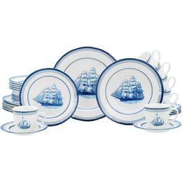 Creatable Kombiservice &raquo;Segelschiff, Service 30-tlg.&laquo; Elegante Fahnenform, Schiffsdekor Steingut 30