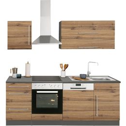 KOCHSTATION K&uuml;chenzeile &raquo;KS-Samos&laquo; Breite 220 cm, wahlweise mit E-Ger&auml;ten, mit Arbeitsplatte braun B/H/T: 220cm x 200cm x 60cm, ohne E-Ger&auml;te