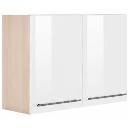 Optifit H&auml;ngeschrank &raquo;Bern&laquo; Breite 100 cm, 70 cm hoch, 2 T&uuml;ren, mit Metallgriffen wei&szlig; akaziefarben, B/H/T: 100cm x 70,4cm x 34,9cm, T&uuml;ren: 2 Stk.