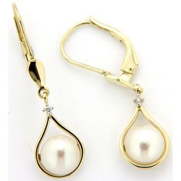 Firetti Damen Paar Ohrh&auml;nger &raquo;Schmuck Geschenk Gold 333 Ohrschmuck Patentbrisur Perle&laquo; mit S&uuml;&szlig;wasserzuchtperle - mit Brillanten wei&szlig; 0,01, 0,01 P2 = 
