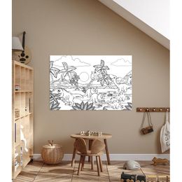 queence Bild &raquo;Dinosaurier und Palmen&laquo; Baum Baumbilder Bl&auml;tter B&auml;ume Dinosaurier Figuren M&auml;dchen M&auml;rchenbilder klassische Fantasie 1 Stk. tlg. DIY 