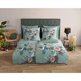Good Morning Wendebettw&auml;sche &raquo;Taleen&laquo; 2 100% Baumwolle, Renforc&eacute;, Rei&szlig;verschluss, Wendeoptik, Blumen gr&uuml;n Renforc&eacute;, Obermaterial: 100% Baumwolle B/L: 
