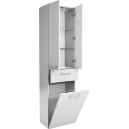 Hochschrank &raquo;Quickset Badschrank 50 cm breit, 2 T&uuml;ren, 1 Schublade, 1 W&auml;schekippe&laquo; Badezimmer-Hochschrank inkl. T&uuml;rd&auml;mpfer, Griffe in Chrom gl&auml;nzend 