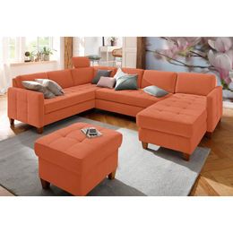 Home Affaire Wohnlandschaft &raquo;Earl U-Form&laquo; wahlweise auch mit Schlaffunktion oder Schlaffunktion mit Bettkasten braun Struktur fein (100% Polyester);