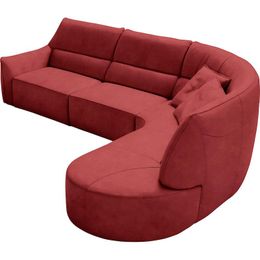 Egoitaliano Ecksofa &raquo;Puffy, extravagant & edel, Retro Designsofa, hoher Sitzkomfort, L-Form&laquo; mit Ottomane, wahlweise mit und ohne elektrischer Relaxfunktion rot 