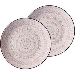 Ritzenhoff & Breker Dessertteller &raquo;Valencia&laquo; Teller Set, Steinzeug, s&uuml;dl&auml;ndisches Dekor in Stempeltechnik rosa Steinzeug 21,5cm