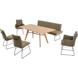 K+w Komfort & Wohnen K+W Komfort & Wohnen Essgruppe &raquo;Giacomo IV&laquo; 6 Stk. tlg. Polsterbank in 2 Gr&ouml;&szlig;en, 2 Kufenst&uuml;hle, 2 Armlehnenst&uuml;hle und 1 Tisch beige Flachgewebe Q2 