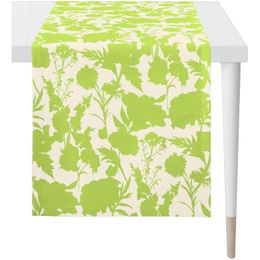 Apelt Tischdecke &raquo;7002&laquo; Stilisierte Sommerbl&uuml;ten als Faux-Uni all-over gr&uuml;n Obermaterial: 75% Baumwolle, 25% Polyester B/L: 48cm x 140cm, 1 Stk.