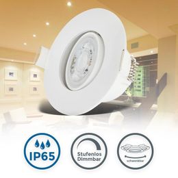 B.K.LICHT LED Einbauleuchte &raquo;5er Set Bad Einbaustrahler, IP65, Dimmbare Deckenspots&laquo; LED-Modul 5 Stk. Warmwei&szlig; 3.000K, 480Lm, 4,9W, Kunststoff, 9 x 4,2 cm wei&szlig; 