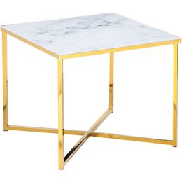 Salesfever Beistelltisch &raquo;Caorle Stilvoller Tisch&laquo; Elegante Tischplatte in edler Marmoroptik wei&szlig; B/H/T: 50cm x 42cm x 50cm, Wei&szlig;/Gold