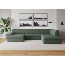 DOMO collection Wohnlandschaft &raquo;Topper, elegant und zeitlos, komfortabel, U-Form&laquo; wahlweise mit Bettfunktion gr&uuml;n B/H/T: 320cm x 78cm x 213cm, 