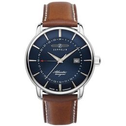 Zeppelin Herren Zeppelin Quarzuhr &raquo;Atlantic Timezone&laquo; Armbanduhr, Herrenuhr, Made in Germany, Lederarmband braun Einheitsgr&ouml;&szlig;e