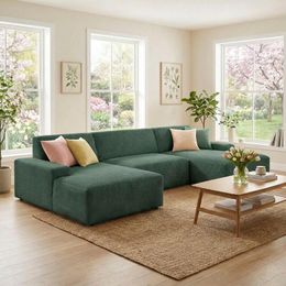 Trendmanufaktur Wohnlandschaft &raquo;Wien, wahlweise mit Sitzvorschub und Bettkasten, Breite 329 cm&laquo; U-Form, in trendigem Cordstoff gr&uuml;n 92%Polyester, 8%