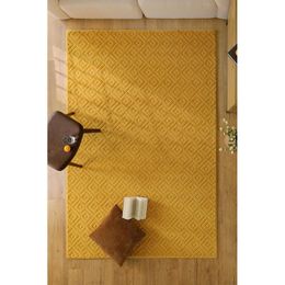Wecon Home Teppich &raquo;Castello TWO&laquo; rechteckig 7 mm H&ouml;he Schurwolle, Kurzflor mit Hoch-Tief-Effekt, Wohnzimmer, Rautenmuster gelb Schurwolle B : 200cm 1