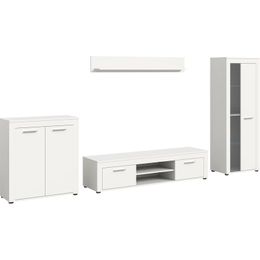 OTTO home Wohnwand &raquo;AOSTA, Breite 330cm, 4-teilige Wohn-Kombination&laquo; bestehend aus: Highboard, Lowboard, Wandboard, Vitrine, 4 Stk. tlg. wei&szlig; 